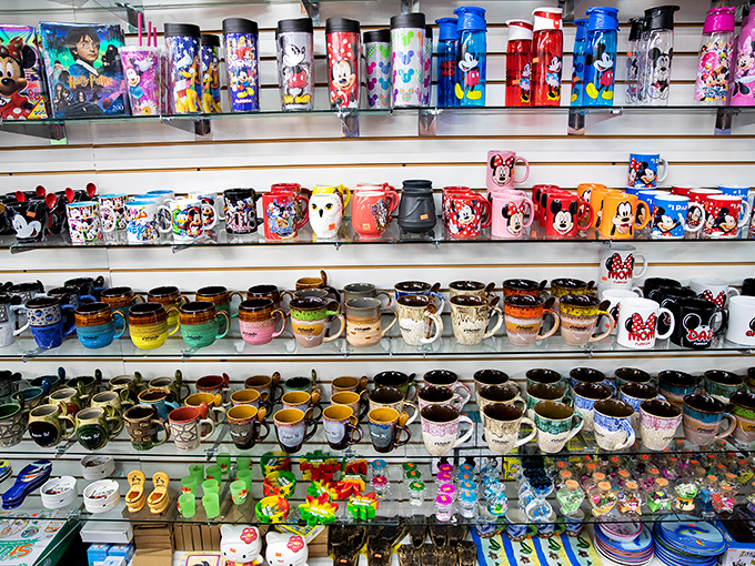 Disney characters smile from shelves of mugs and tumblers, ready to bring vacation vibes to your morning coffee long after you've returned home.