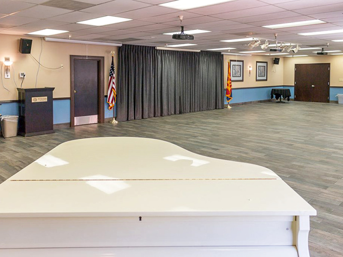 The multipurpose hall: Monday it's ballroom dancing, Tuesday it's a town meeting, Wednesday it's where Harold accidentally sets off the smoke alarm making toast.