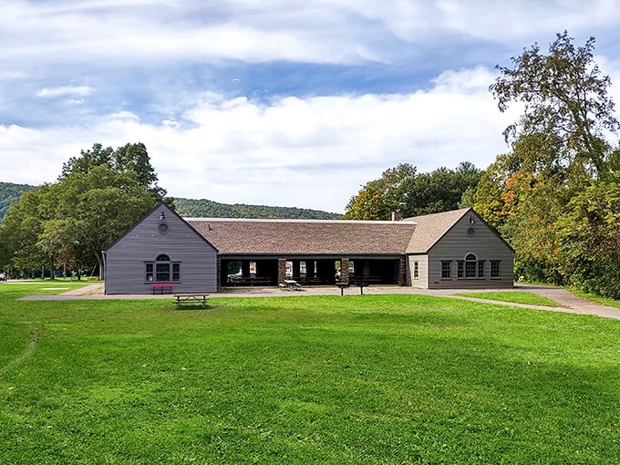 The park's pavilion offers shelter and gathering space for visitors. Perfect for those "I packed everything except the umbrella" moments.