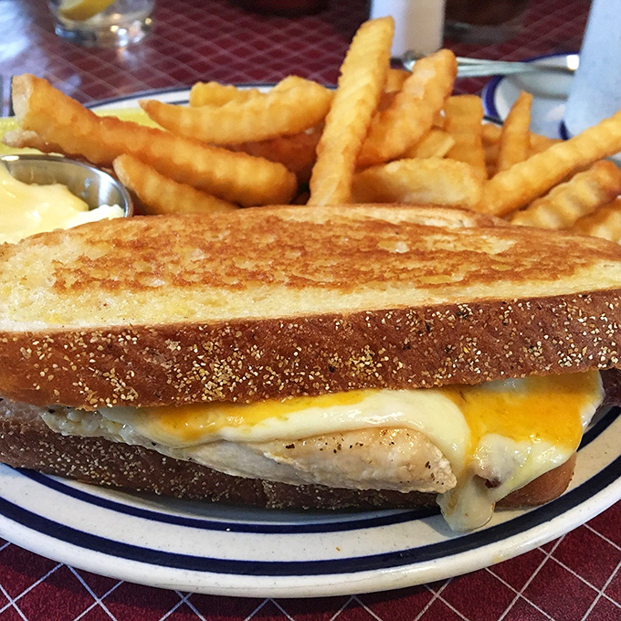 The grilled sandwich that launched a thousand road trips&mdash;melty cheese embracing tender chicken between perfectly toasted rye bread.