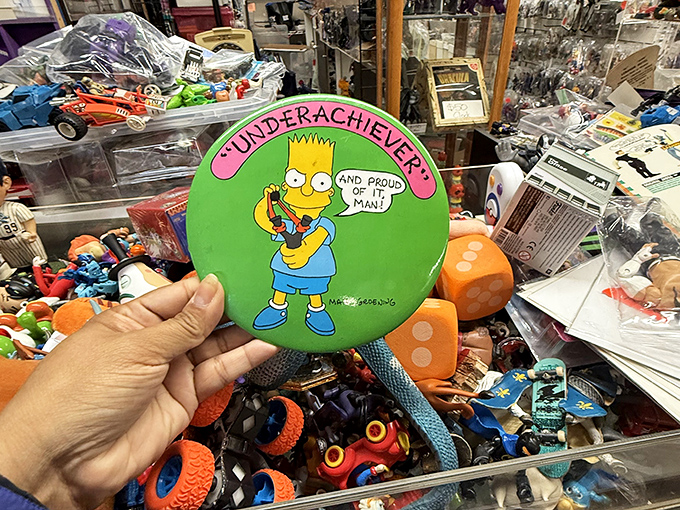 Underachiever and proud of it! Nostalgic pop culture finds like this Bart Simpson button transport you straight back to the '90s.