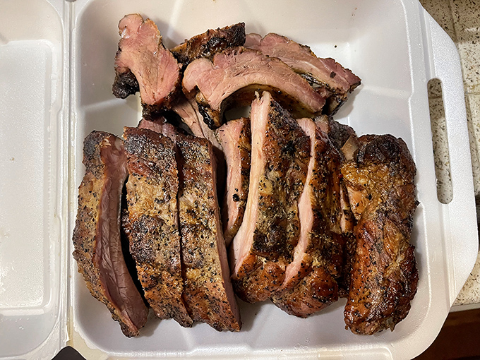 Pork ribs with a bark so beautiful it deserves its own exhibition at the Museum of Modern Barbecue Art.