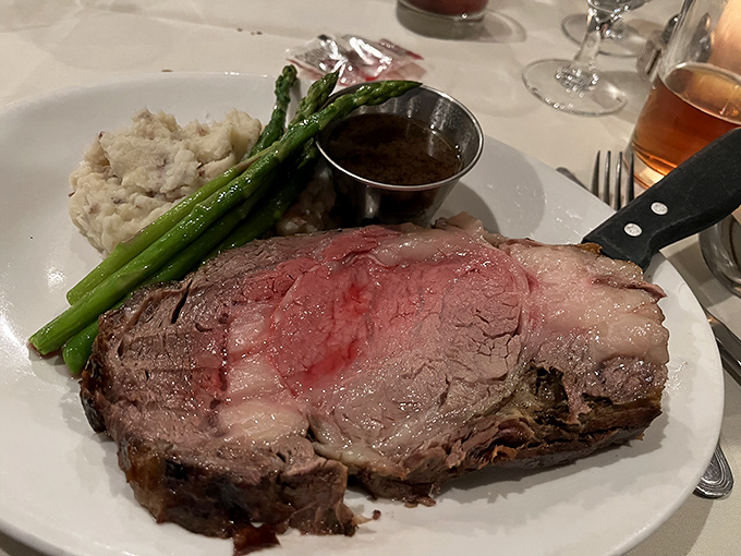 Prime rib cooked to that perfect shade of pink that meat lovers dream about. The kind of dish that makes conversation stop and eyes close in appreciation.