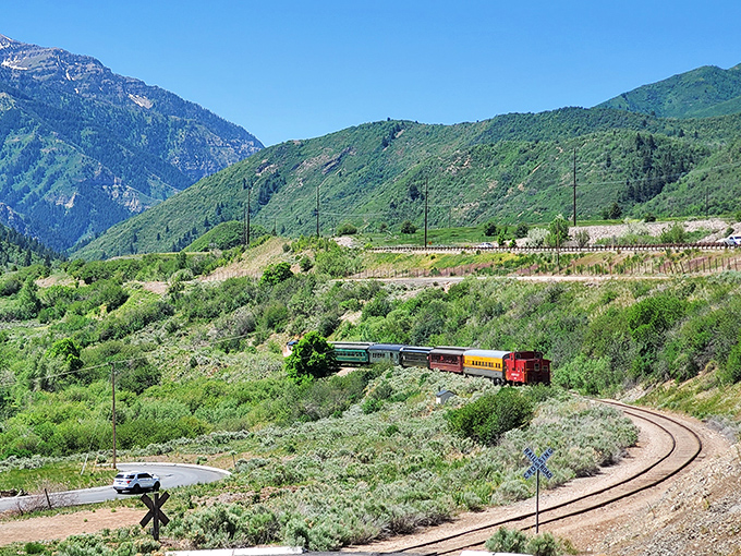 The historic Heber Valley Railroad chugging through mountain passes—proof that sometimes the journey truly is the destination.