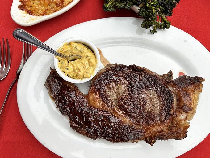 A ribeye so perfectly seared, it deserves its own wing in the meat hall of fame.