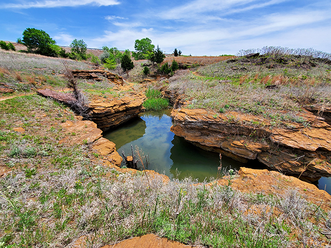 Nature's own infinity pool, carved from ancient sandstone. Jurassic Park meets spa retreat in this hidden geological gem.