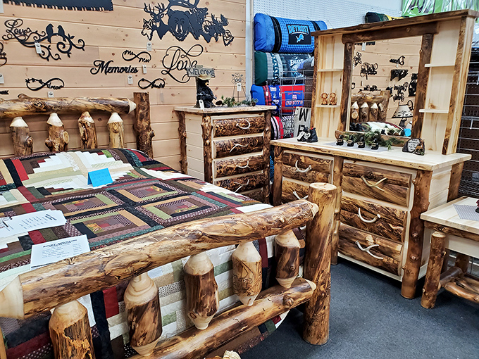 Rustic luxury meets woodland whimsy in this handcrafted bedroom set. Sleep like a lumberjack who suddenly came into money.