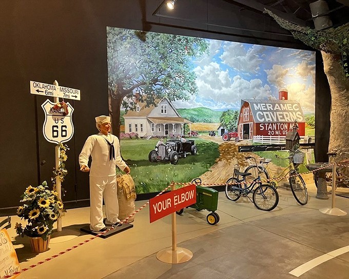 The sailor mannequin stands eternal watch over Route 66 memorabilia. Your elbow has been duly warned!