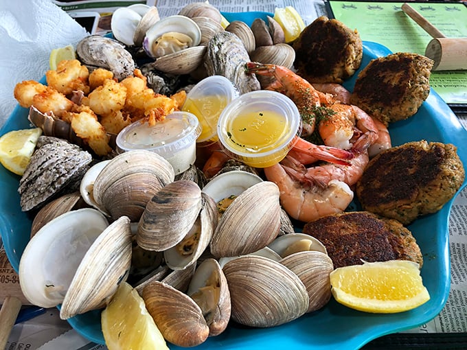 The seafood equivalent of a greatest hits album. Clams, shrimp, and crab cakes sharing the spotlight on a platter that would make Neptune himself jealous.