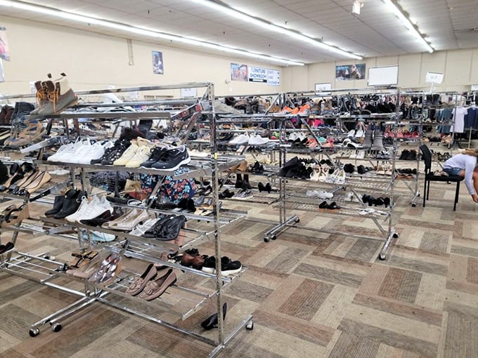 Shoe heaven for the budget-conscious fashionista. Somewhere in this metallic maze is your next favorite pair of kicks.