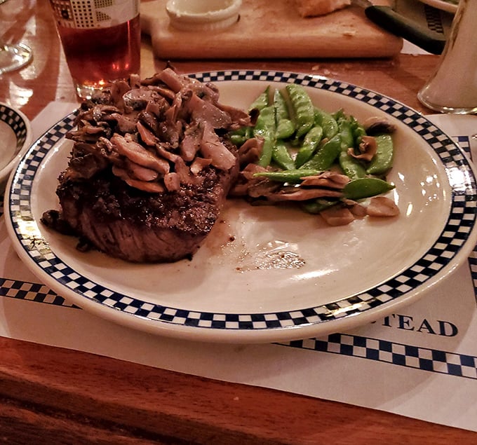 The steak and mushroom pairing is like reuniting old friends who bring out the best in each other, all while snap peas add their bright personality.