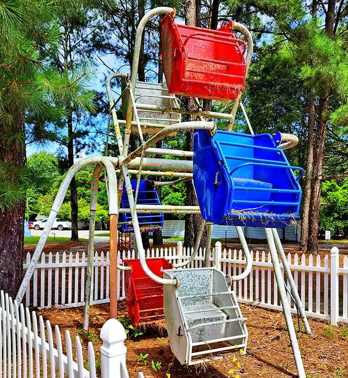 This colorful playground Ferris wheel offers pre-movie entertainment for kids who simply can't sit still until the feature presentation begins.