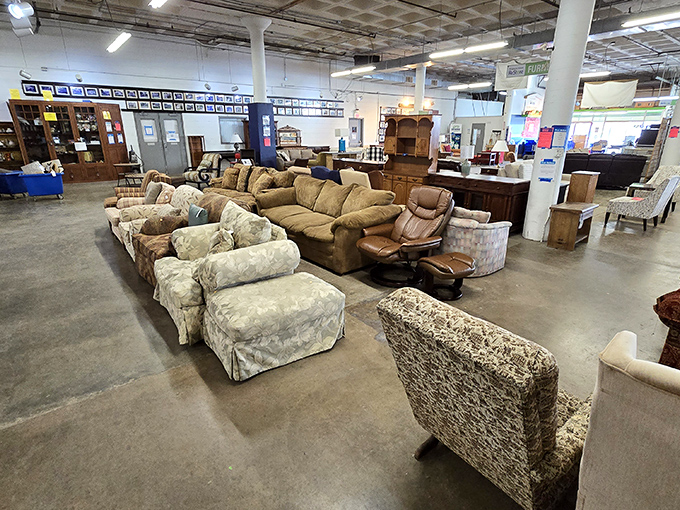 Sofa paradise! From "grandma's plastic-covered formal room" to "college apartment starter kit," there's a cushioned throne for every posterior. 