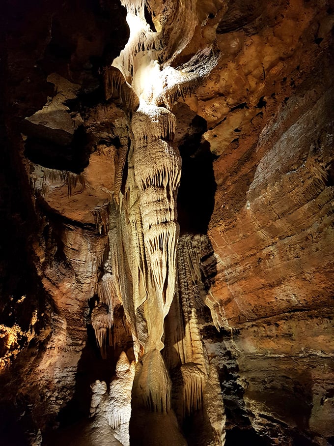 This magnificent column stands like nature's own skyscraper, built drop by patient drop over millennia.