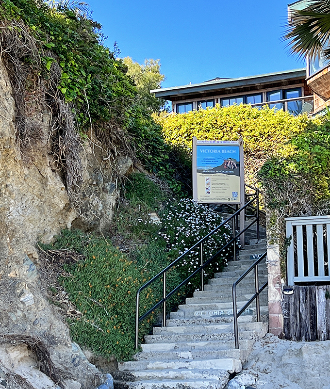 The stairway to Victoria Beach feels like the entrance to a secret club – one where the membership fee is just a bit of cardio.