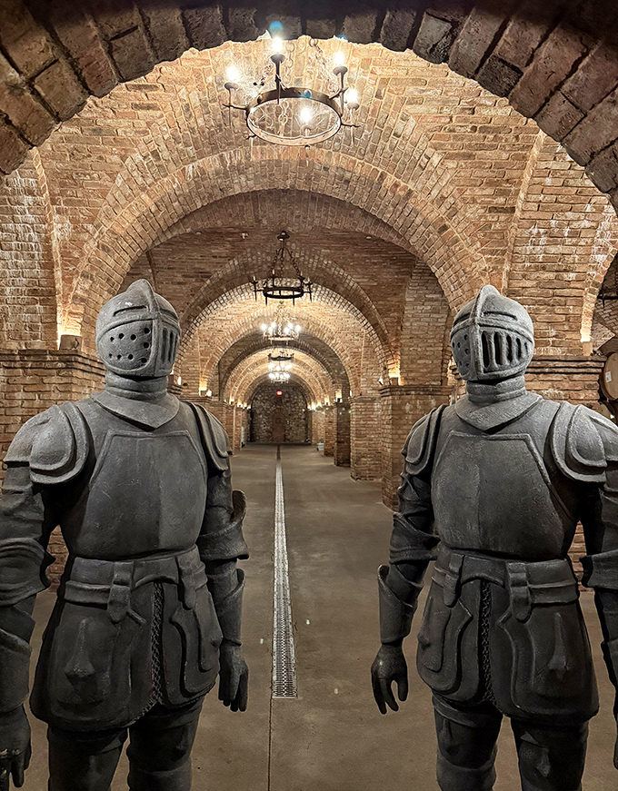 These stoic knights guard the wine cellar with the same dedication I have when protecting the last slice of pizza.