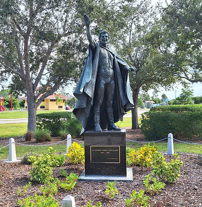 This bronze tribute to circus legend Gunther Gebel-Williams stands tall, eternally commanding respect in the town that Ringling's legacy helped build.