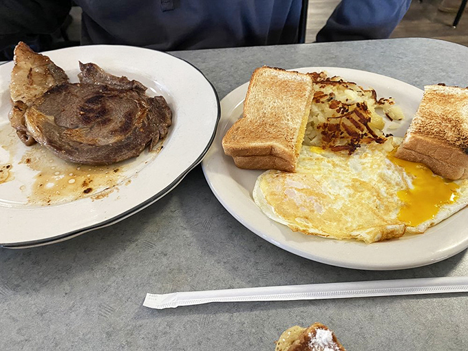 Breakfast of champions: a juicy steak alongside eggs with yolks so perfectly sunny they could brighten even the gloomiest Pennsylvania morning.