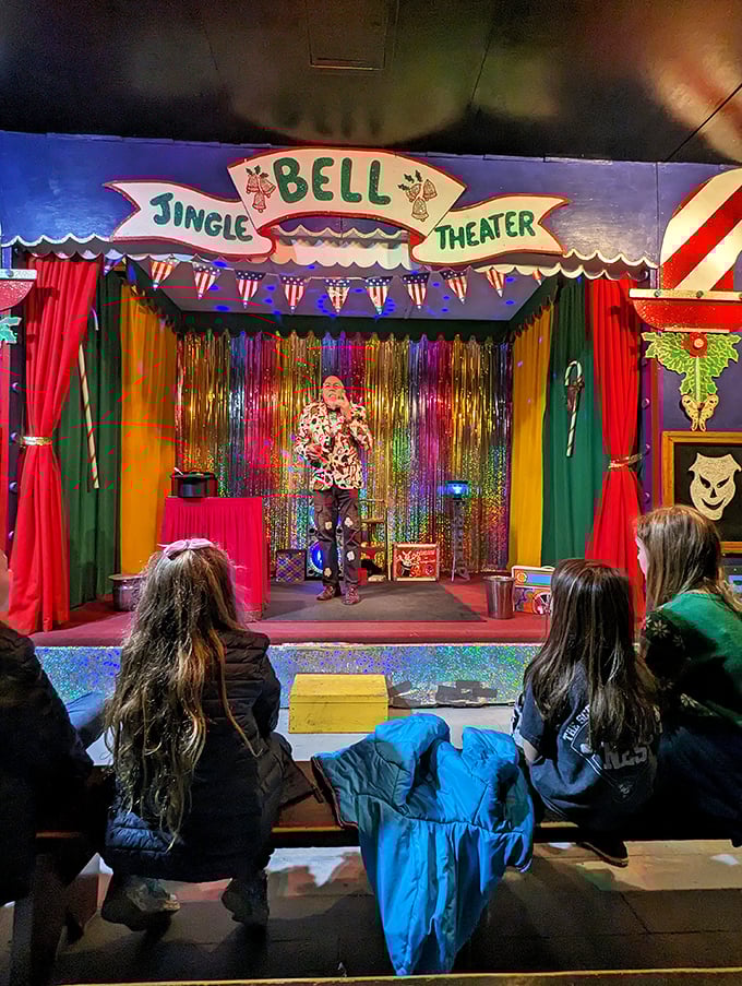 Live entertainment at the Jingle Bell Theater keeps families laughing together&mdash;a commodity more valuable than gold lately.