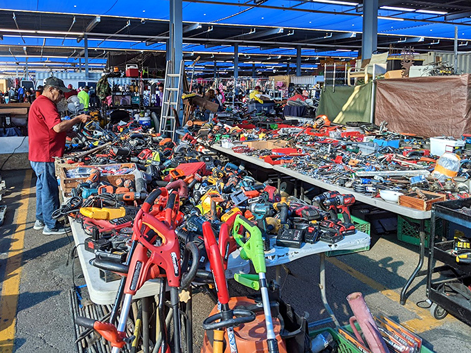 Tool paradise that would make Tim Allen grunt with approval&mdash;power drills, hand tools, and everything needed for weekend warriors.