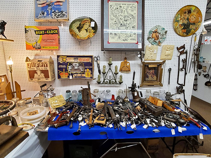 Tools that built America, displayed like archaeological treasures. That rusty wrench probably helped assemble someone's first Model T.