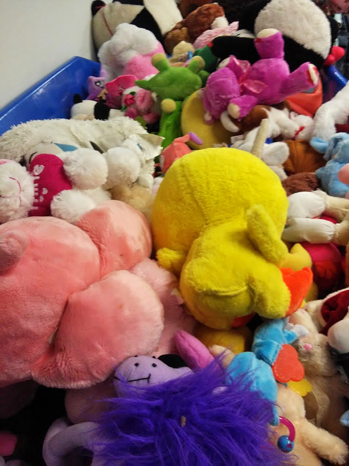 Stuffed animal mountain! Somewhere in this colorful pile of plush pals, someone's childhood best friend awaits reunion.
