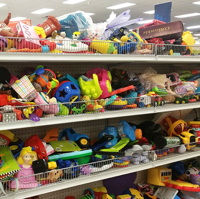 The toy section&mdash;a kaleidoscopic explosion of childhood memories where one generation's forgotten playthings become another's beloved discoveries.