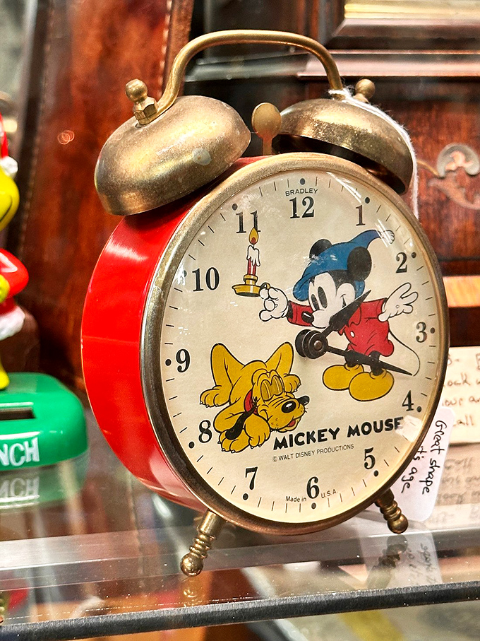 Mickey and Pluto keeping time on this vintage Bradley alarm clock&mdash;back when waking up meant a friendly face instead of a smartphone's soulless beep.
