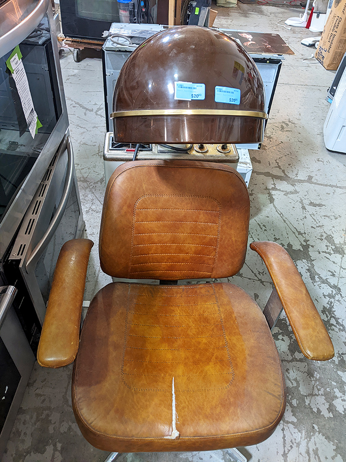 Not just any chair&mdash;a vintage salon hair dryer that's seen more hairstyle trends than a retrospective of yearbook photos.