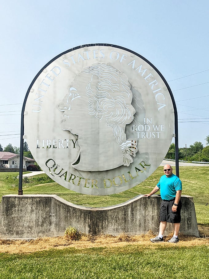 I came for the history, stayed for the photo op. Visitors find the quarter's scale makes for memorable roadside memories.