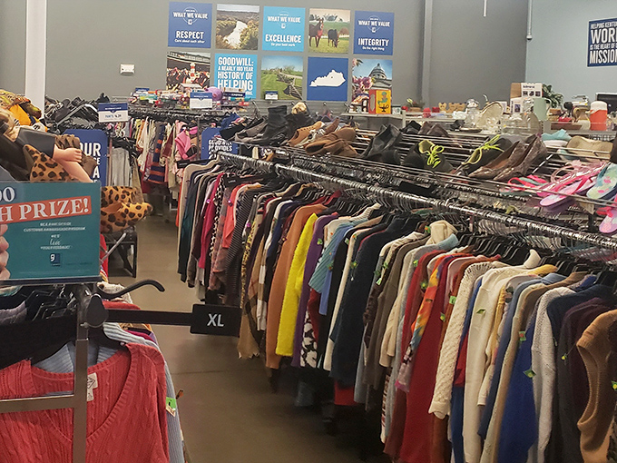 Rows upon rows of garments tell silent stories of previous lives. Each hanger holds potential&mdash;a designer label, vintage treasure, or just the perfect shade of yellow you've been seeking.