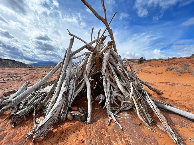 Desert driftwood architecture at its finest! This natural teepee looks like something the Swiss Family Robinson would build if they landed in Utah.