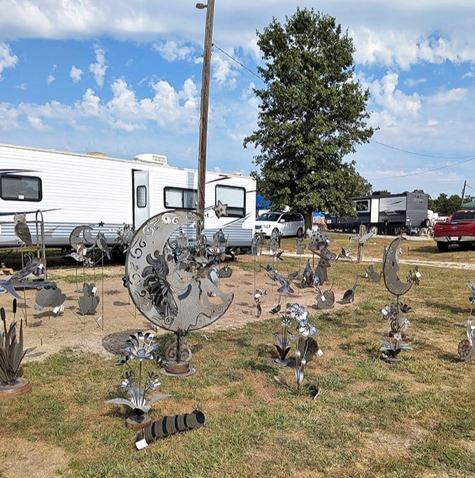 Metal meets imagination in this garden art gallery. That moon sculpture would have my neighbors wondering if I've finally lost it&mdash;in the best way possible. 