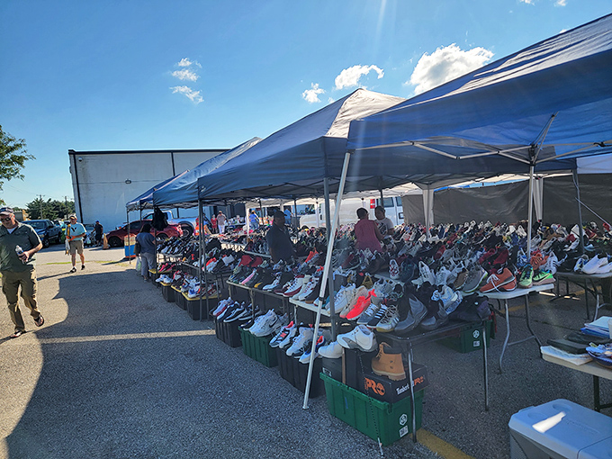 Rows of sneakers create a rainbow of possibilities at this Glen Burnie gem - every step tells a story.