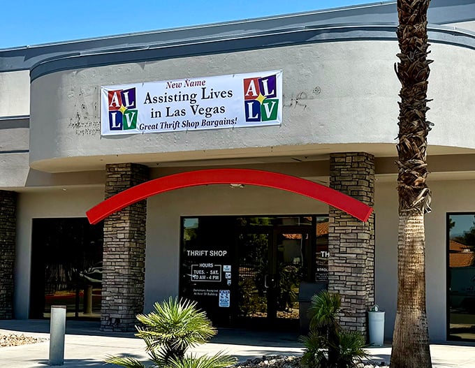 ALLV's welcoming red arch invites you into a world where "thrift" and "boutique" aren't mutually exclusive.