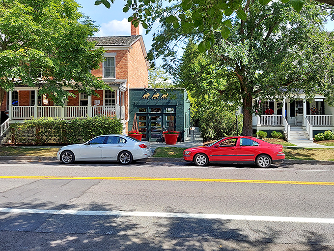 Aurora's historic homes line the street like a collection of perfectly preserved American dreams with porches.