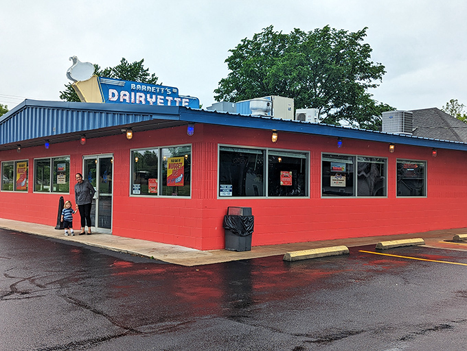 Barnette's bright red Dairyette stands out like a cherry on top of Siloam Springs. Milkshakes and burgers—America's power couple!