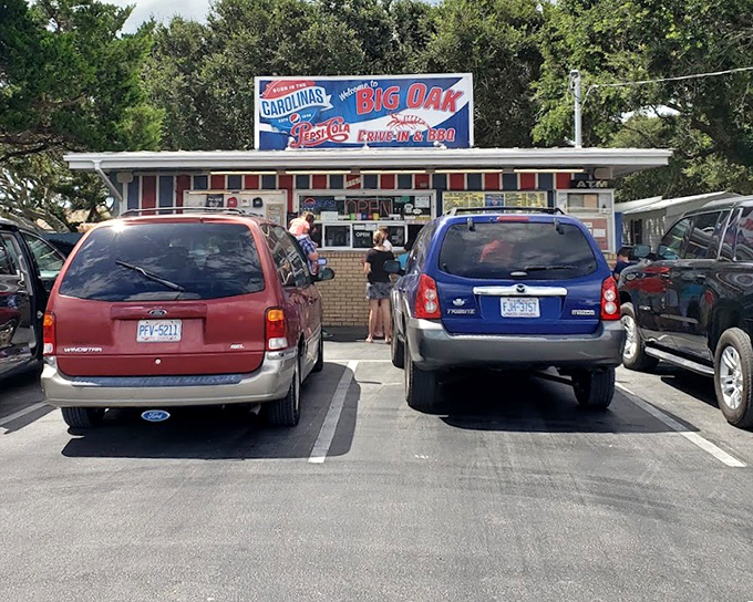 Big Oak's humble drive-in window hides the home of North Carolina's most legendary shrimp burger &ndash; worth every minute in line.