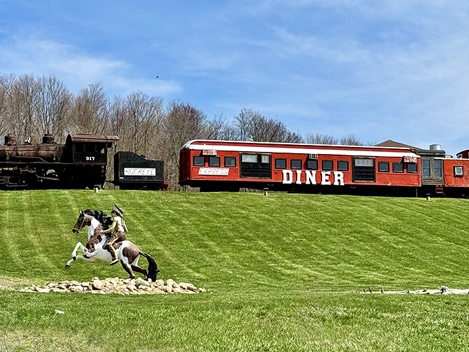 All aboard the Buckeye Express! This converted train car serves up meals with a side of railroad nostalgia.