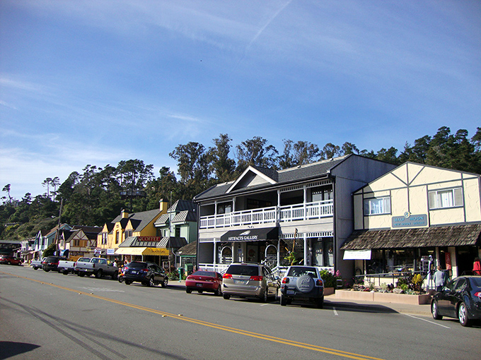 Cambria's main street looks like New England took a vacation to California and decided to stay. Those white buildings pop against the evergreen backdrop.