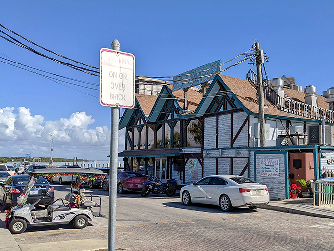 Tudor-style architecture meets island life where Cedar Key's unique buildings create a storybook setting above the sparkling Gulf waters.