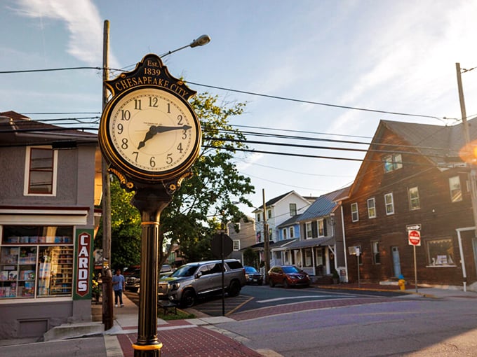 Historic buildings wear their age proudly along this peaceful main street, where every structure tells a story worth hearing.