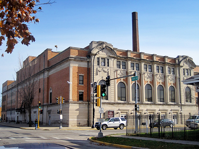 Industrial majesty&mdash;Cicero's historic brick buildings and towering smokestack tell stories of Illinois' manufacturing might.
