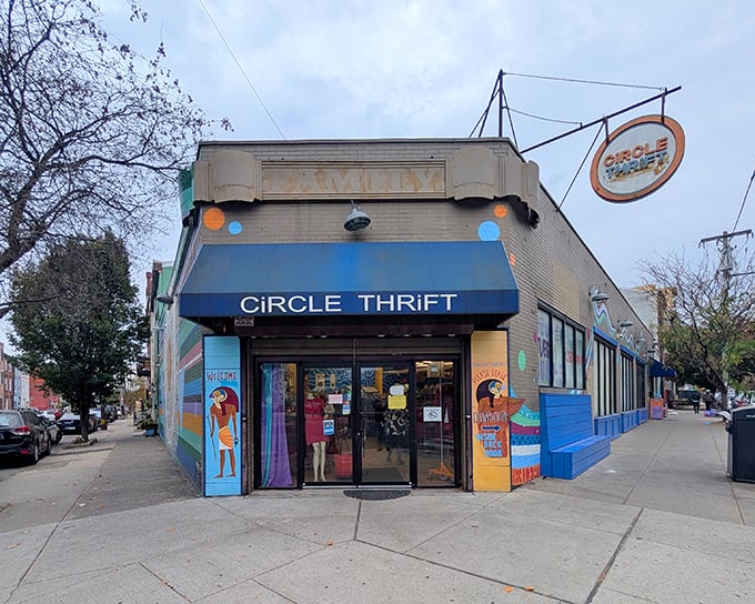 Circle Thrift exterior: "Urban art meets bargain hunting. This colorful facade is just a preview of the creative treasures inside."