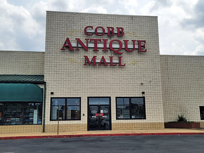 Red brick and bold signage announce that serious antique business happens here, with treasures worthy of any collection.
