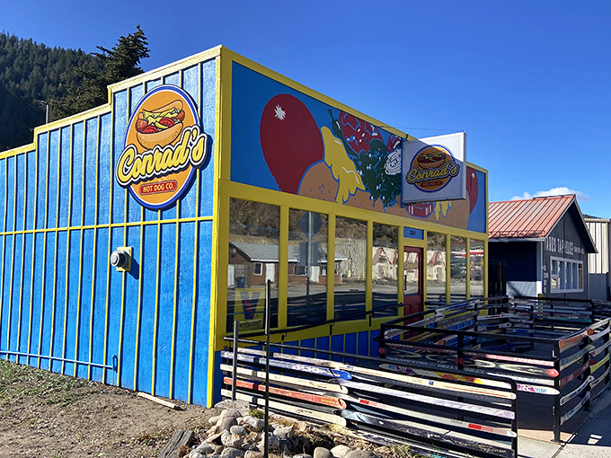 Conrad's eye-popping blue building with vibrant food murals might be the most photographed restaurant in the Rockies.