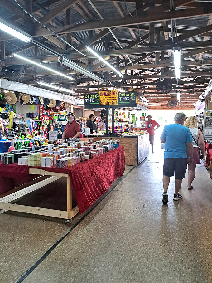 Under this vast ceiling, vendors arrange their wares like museum curators, each booth a different exhibition.
