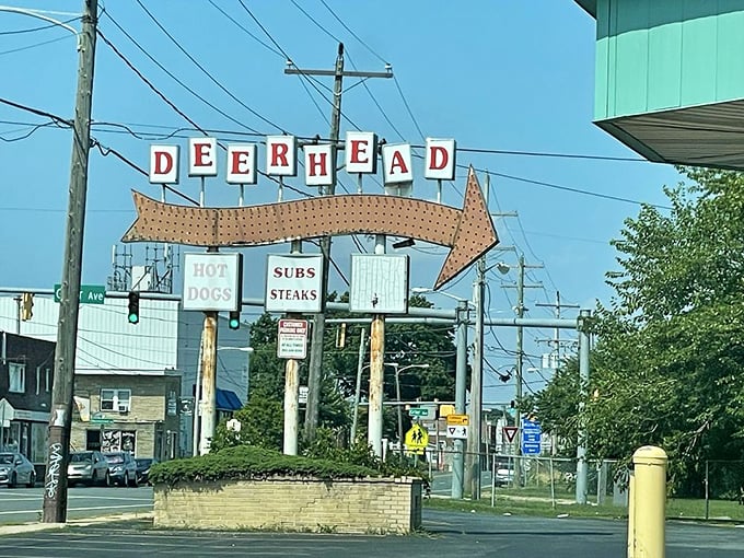 The iconic arrow points the way to Wilmington's most beloved hot dog destination.