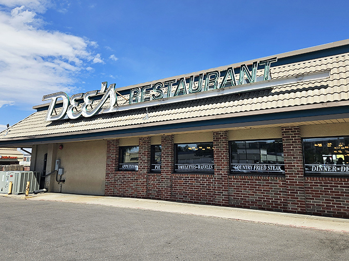 The brick facade and bold lettering announce serious comfort food credentials - no pretense, just satisfaction.