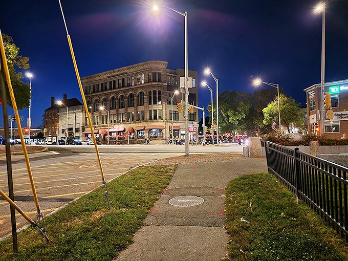 By night, Dover&rsquo;s historic downtown feels like a scene from a storybook&mdash;brick facades, warm lights, and local charm at every corner.